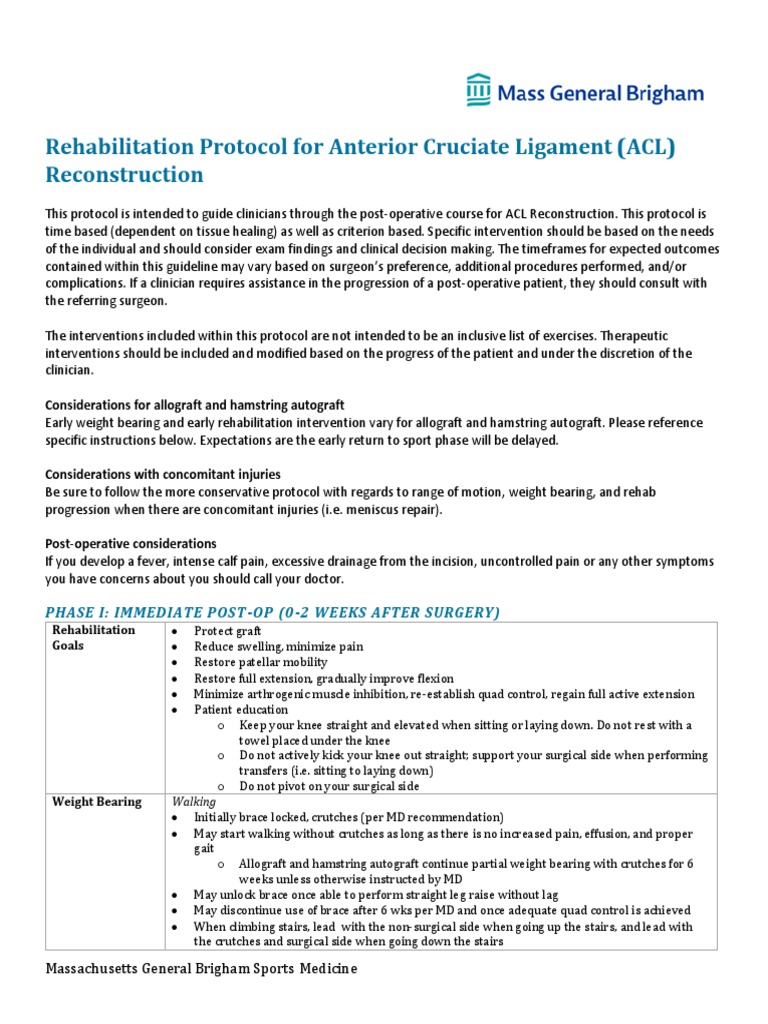 Rehabilitation Protocol For ACL | PDF | Knee | Musculoskeletal System