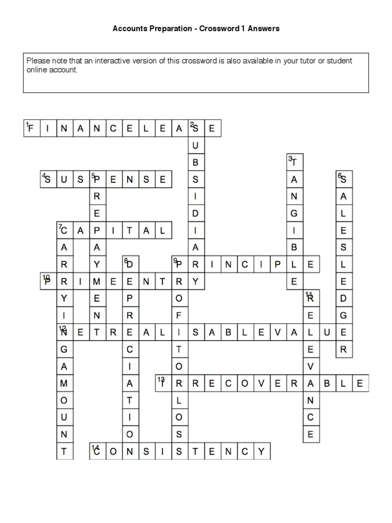 Accounts Preparation - Crossword 1 Answers | PDF | Business | Finance ...