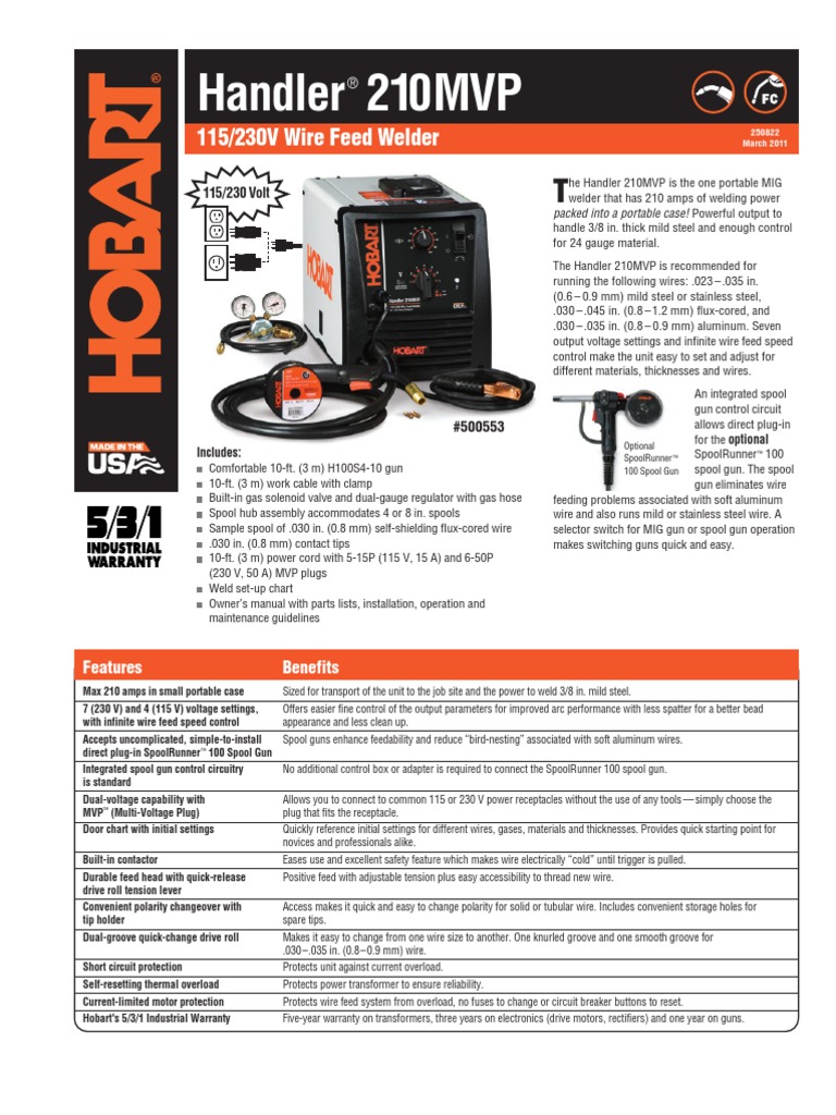 Spec Sheet - Handler 210MVP | PDF | Volt | Wire