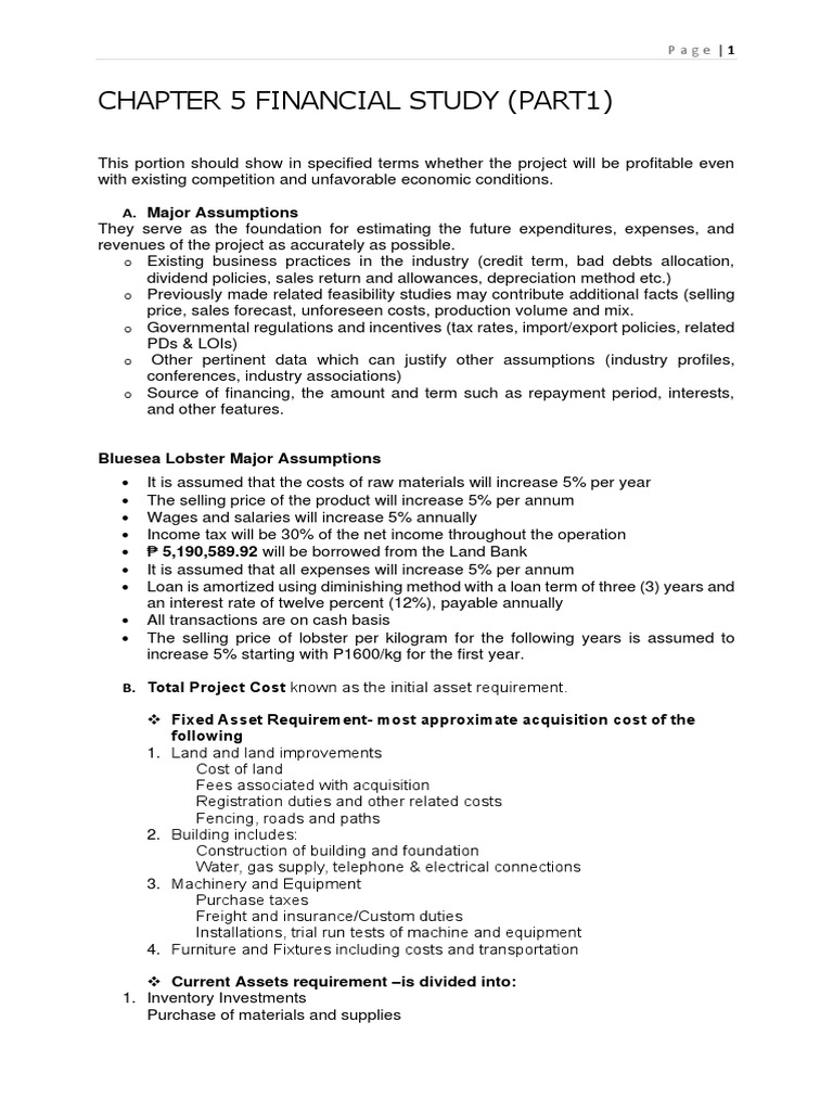 Chapter 5 Financial Study (Part1) : A. Major Assumptions | PDF ...
