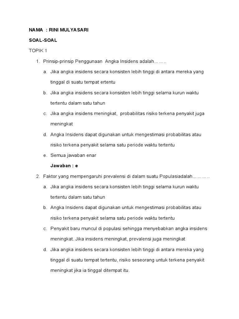 Kumpulan Soal Epid Bu Sasriati | PDF