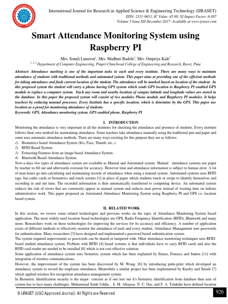 Smart Attendance Monitoring System Using Raspberry PI | PDF | Radio Frequency Identification ...