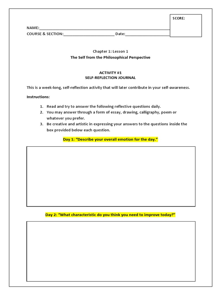Self-reflection journal and activities | PDF | Self ...