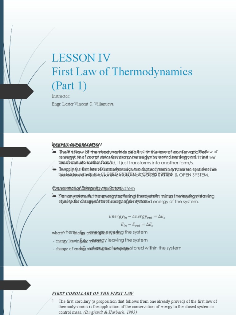Thermodynamics-Lesson-4-First Law | PDF | Turbine | Boiler