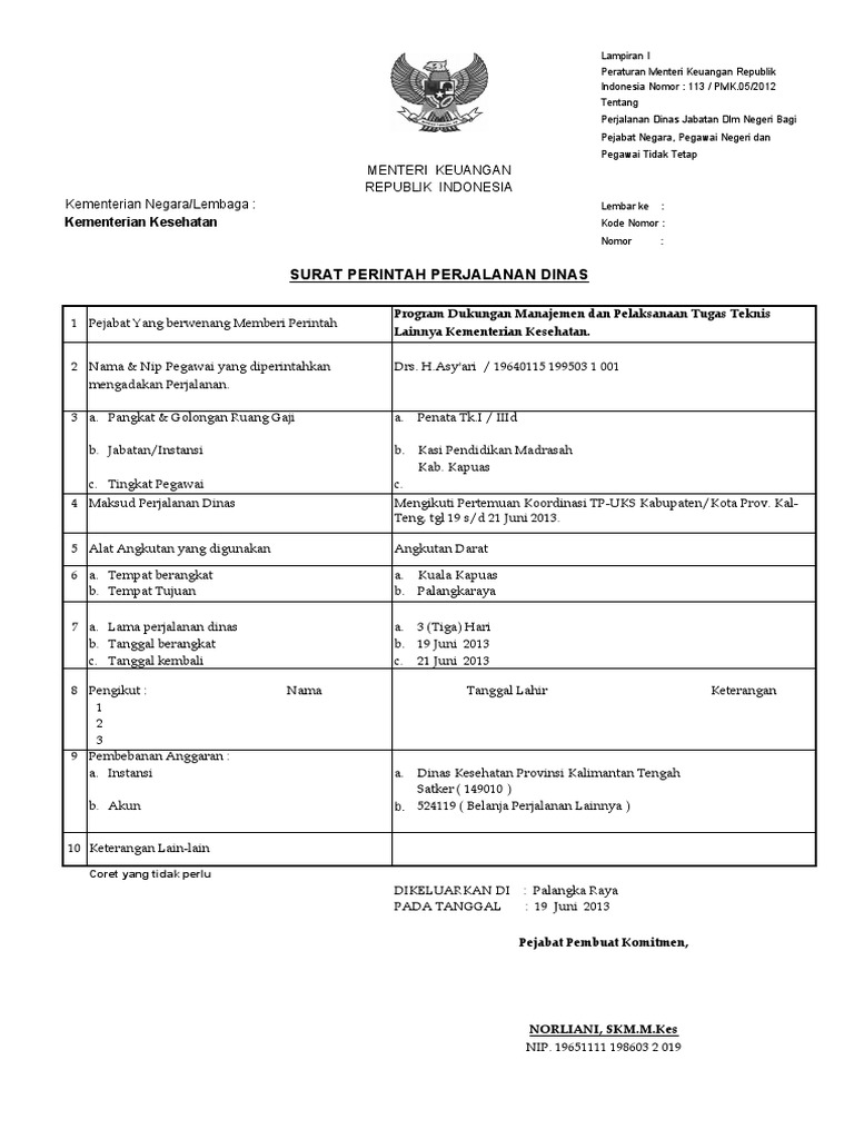 Contoh SPPD Perjalanan Dinas 2024 | PDF