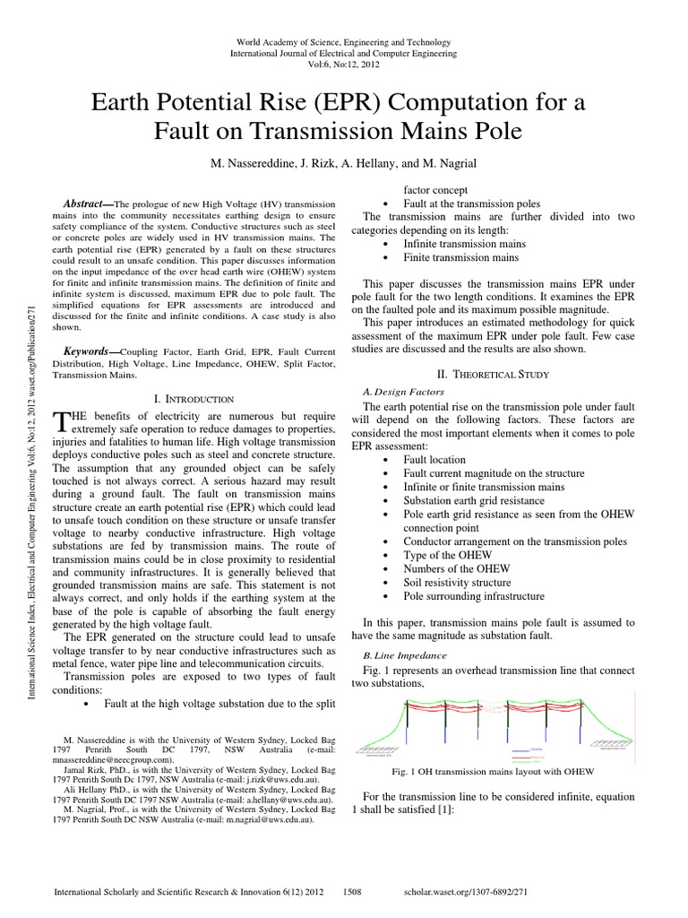 Earth Potential Rise (EPR) Computation For A Fault On Transmission ...