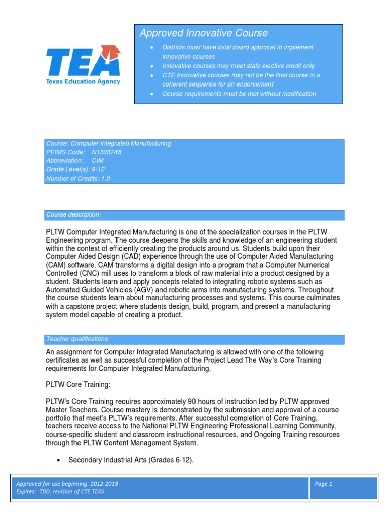 PLTW - Computer Integrated Manufacturing - 2017 | Download Free PDF | Vocational Education ...