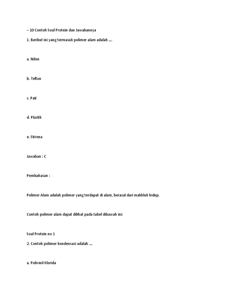 10 Soal Protein dan Polimer Beserta Jawaban | PDF