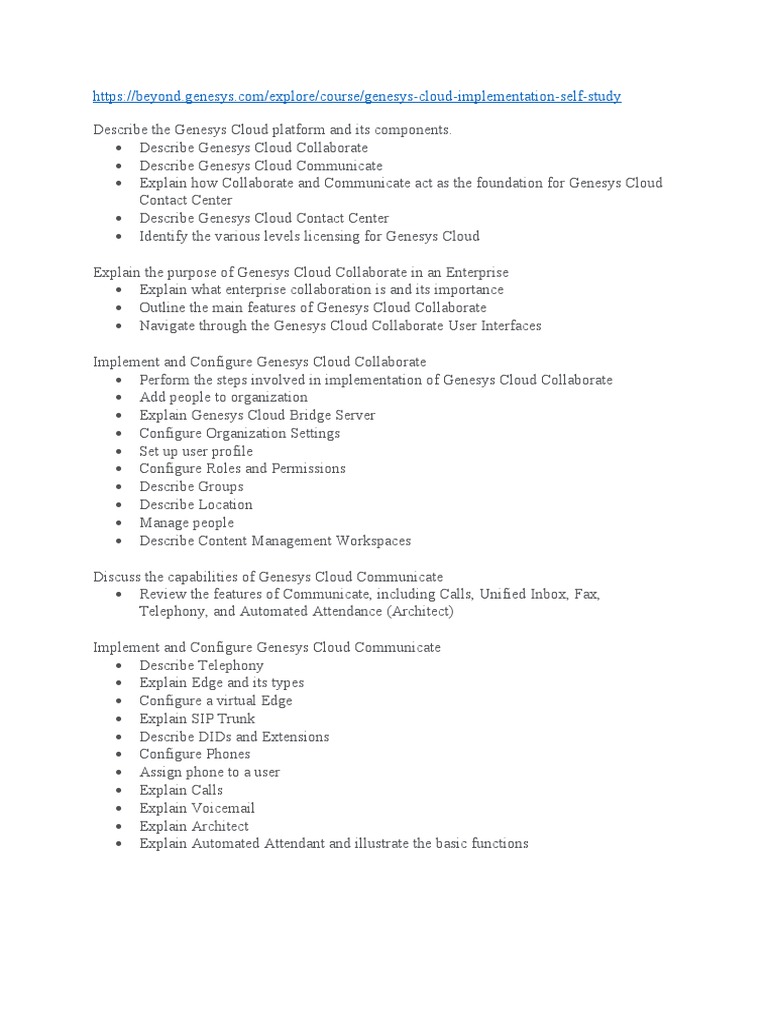 Genesys Cloud Learning Plan | PDF | Call Centre | Cloud Computing