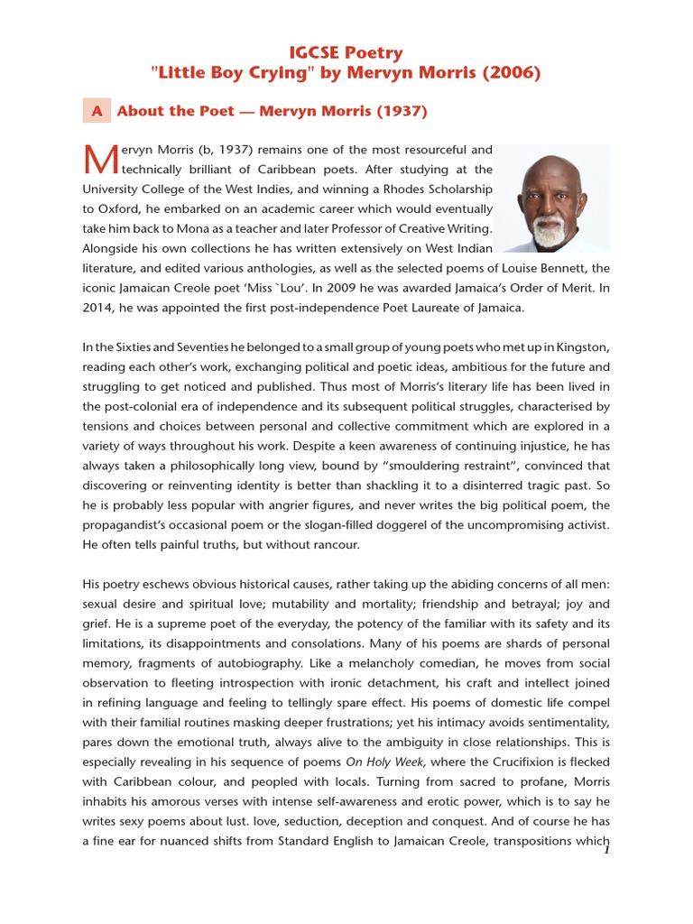 STUDENT - Little Boy Crying - by Mervyn Morris | PDF | Poetry