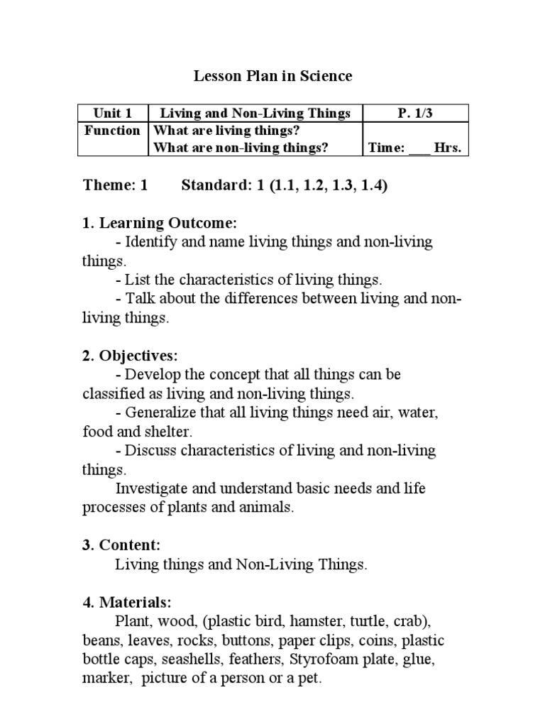 Lesson Plan in Science Grade 1 Unit 1 | PDF | Life | Concept