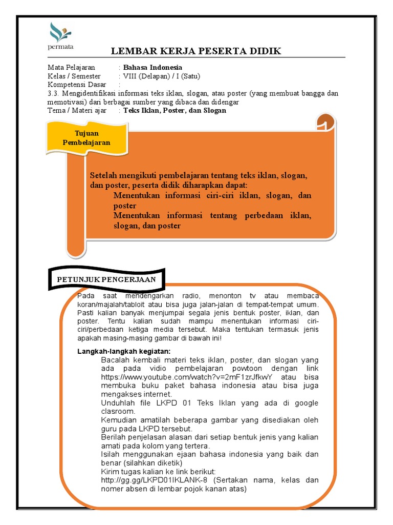 LKPD 01 Teks Iklan | PDF