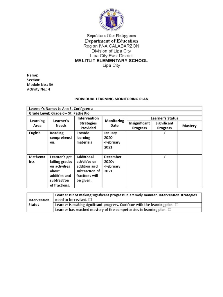Individual Learning Monitoring Plan 2 | PDF