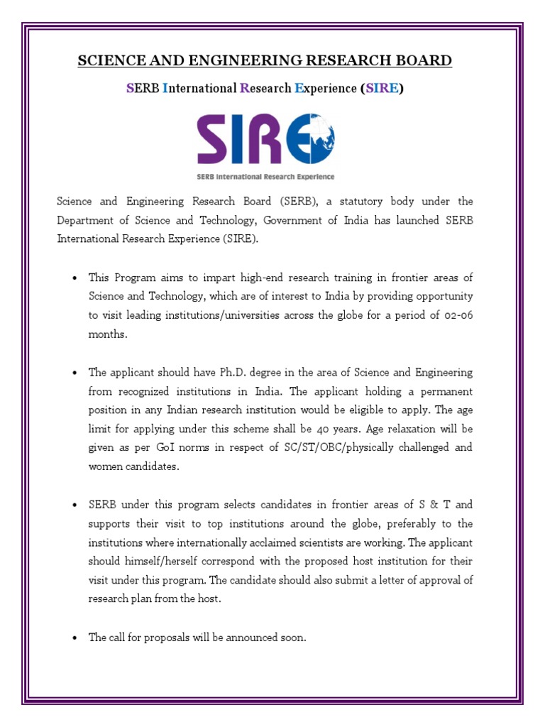 Science and Engineering Research Board: S R S R | PDF