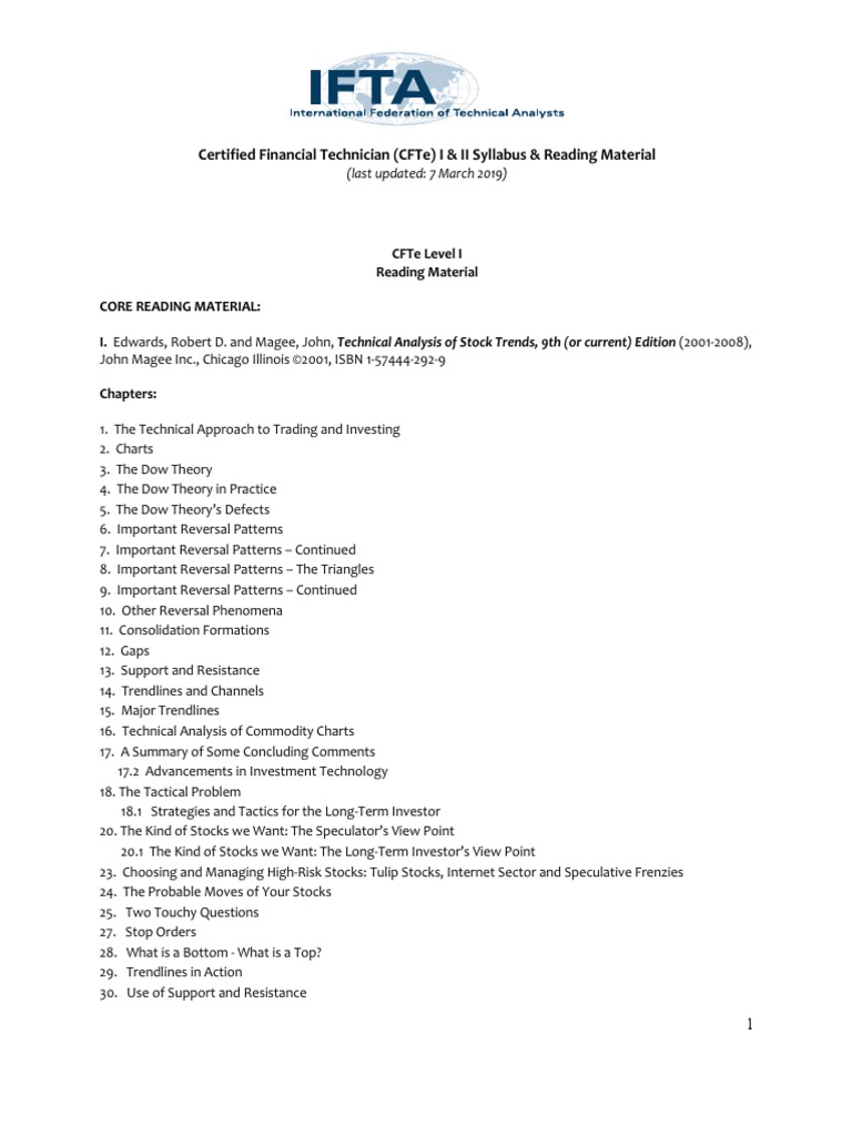 Certified Financial Technician (Cfte) I & Ii Syllabus & Reading ...