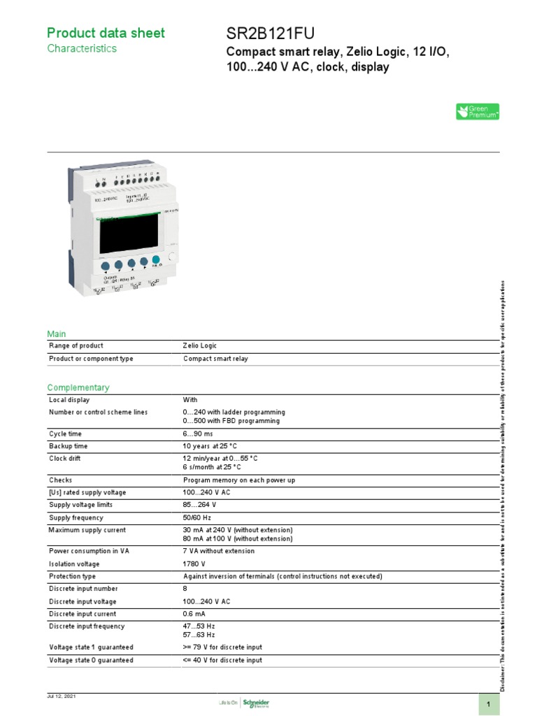 Zelio Logic SR2 - SR3 - SR2B121FU | PDF | Relay | Alternating Current