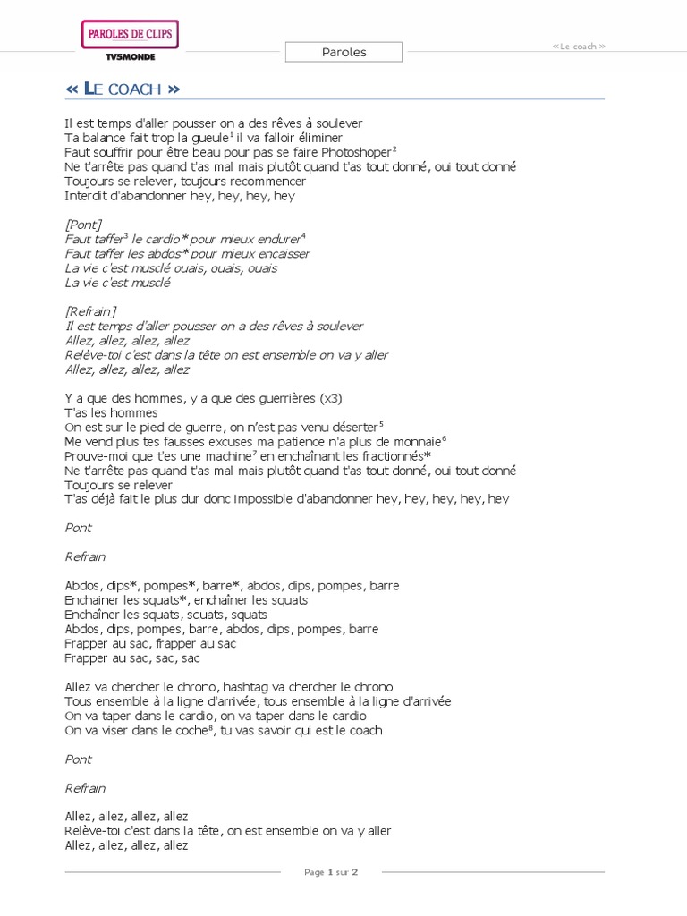 Soprano Lecoach Paroles Notes | PDF