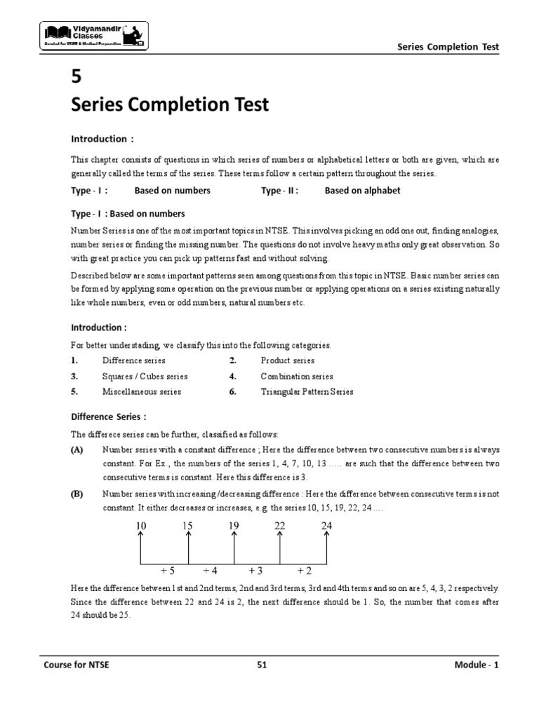 Series Completion Test | PDF | Numbers | Prime Number