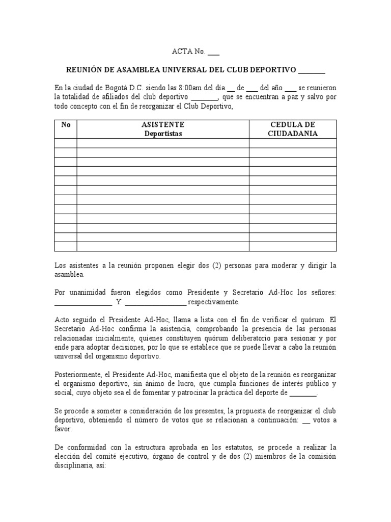 Modelo Reunion Comite Ejecutivo | PDF | Quórum | Gobierno