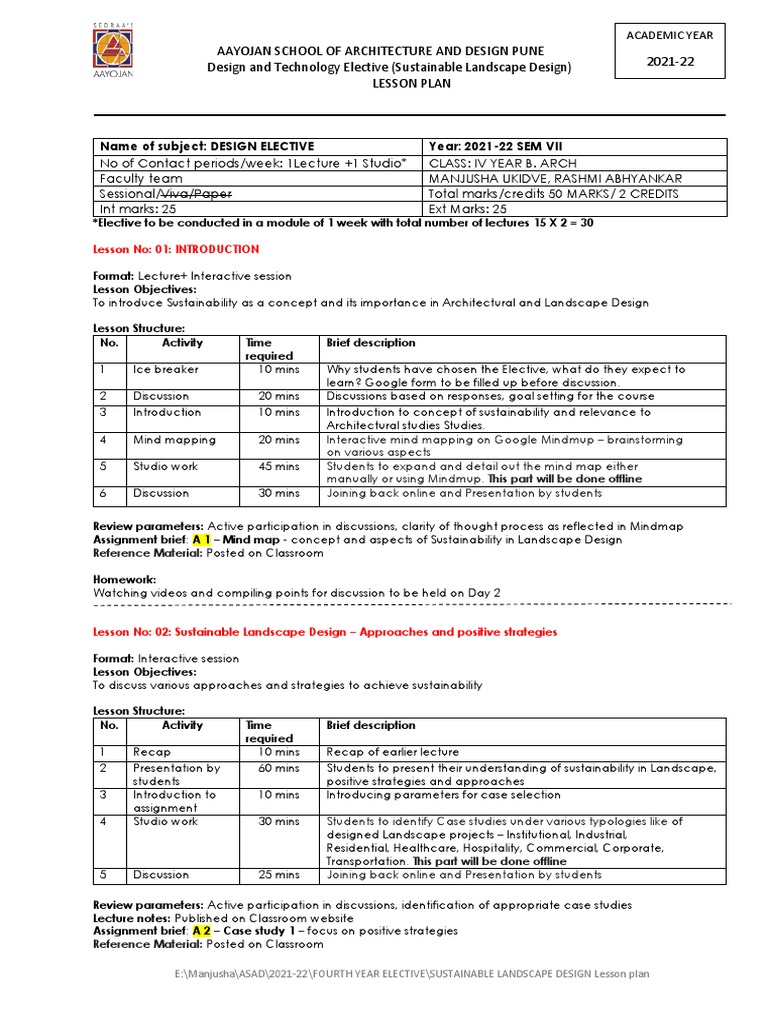 Sustainable Landscape Design Curriculum | PDF | Lesson Plan | Case Study