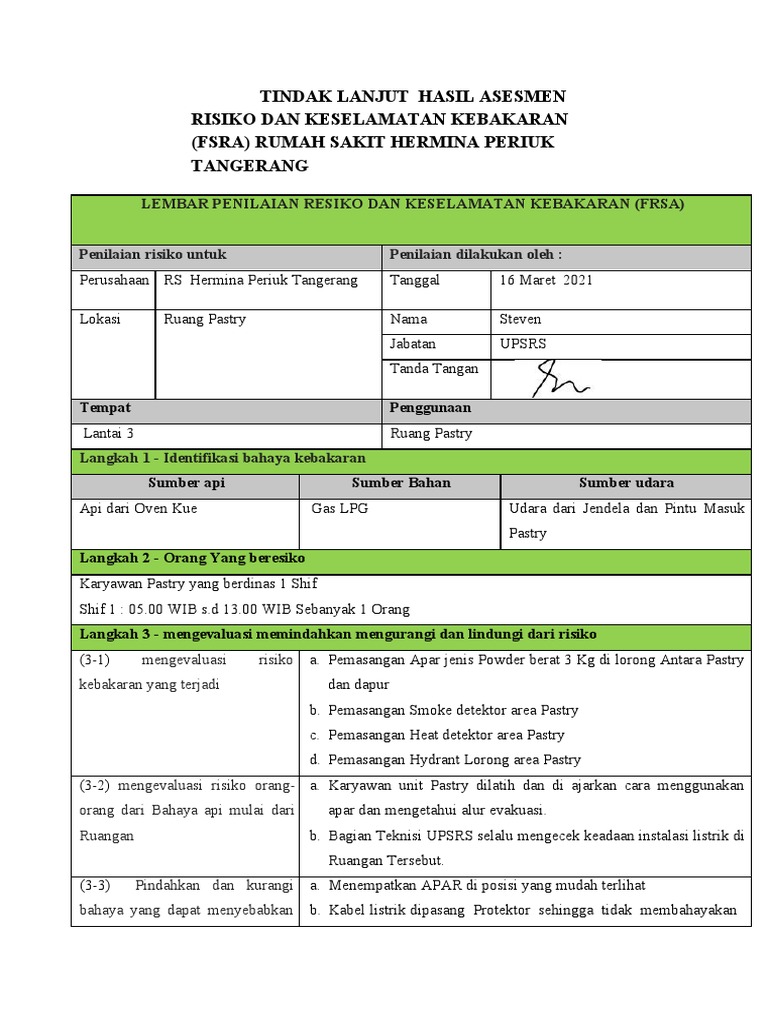 Tindak Lanjut Hasil FSRA | PDF