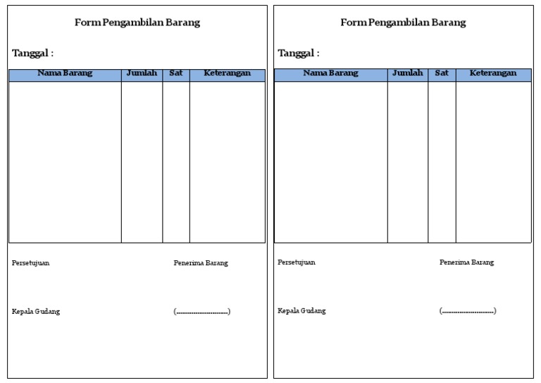 Form Pengambilan Barang Dari Gudang | PDF
