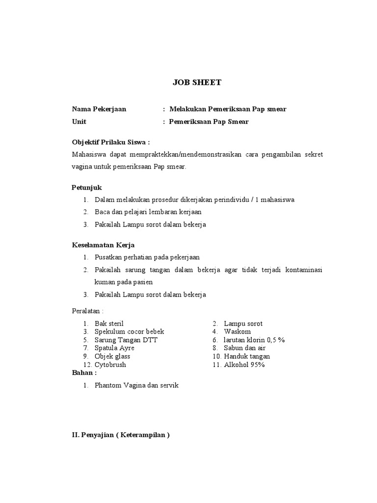 Job Sheet Pap Smear.. | PDF