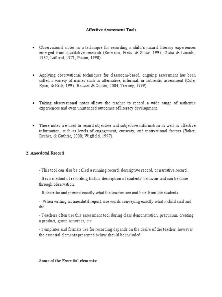 Affective Assessment Tools (Anecdotal Record) | PDF | Cognition ...
