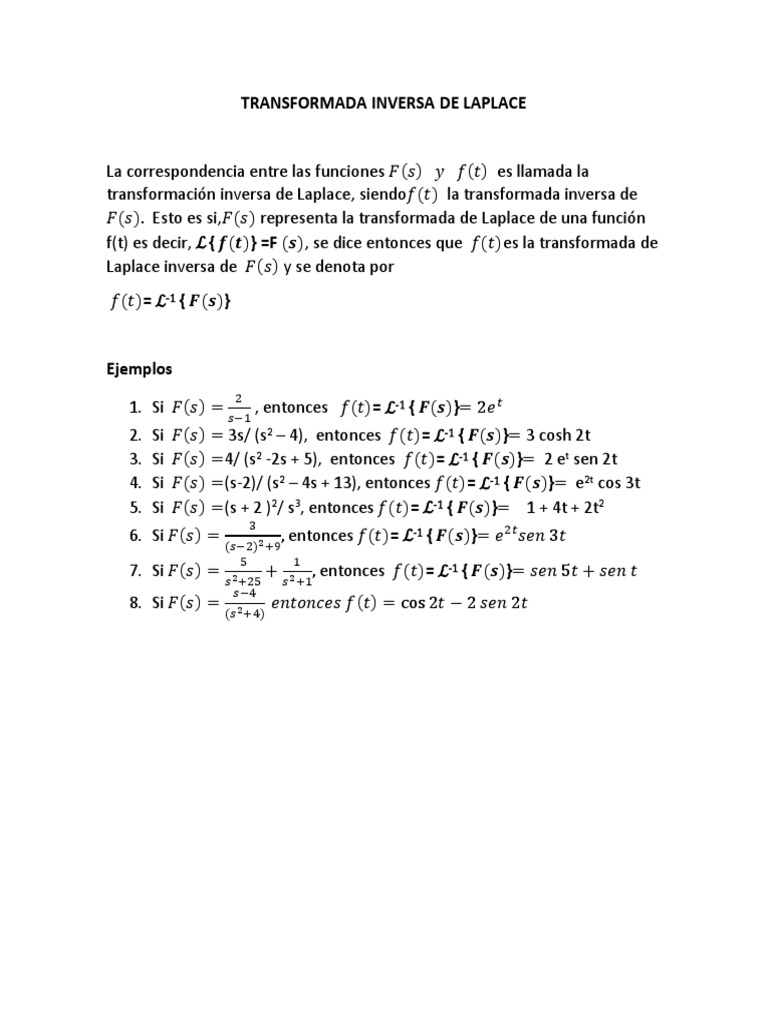 Transformada Inversa de Laplace | PDF | Ecuaciones | Transformada de ...