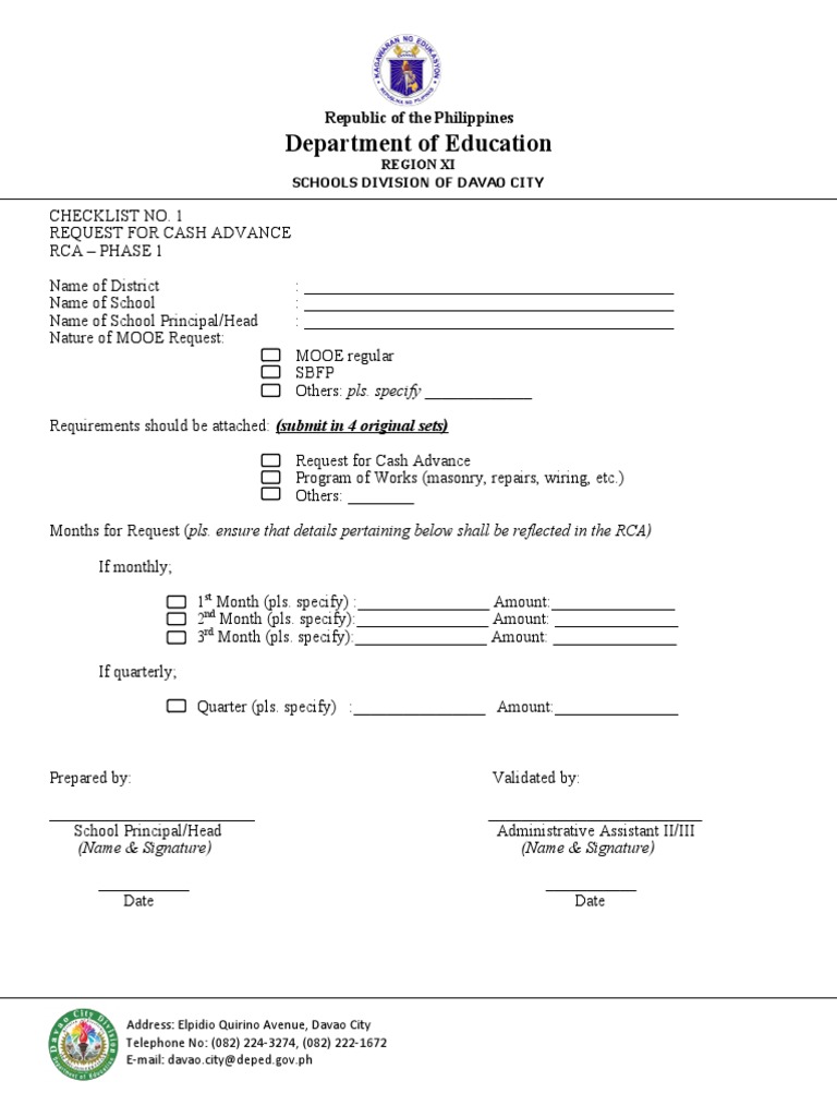Checklist for Requesting and Liquidating Cash Advances for Maintenance ...