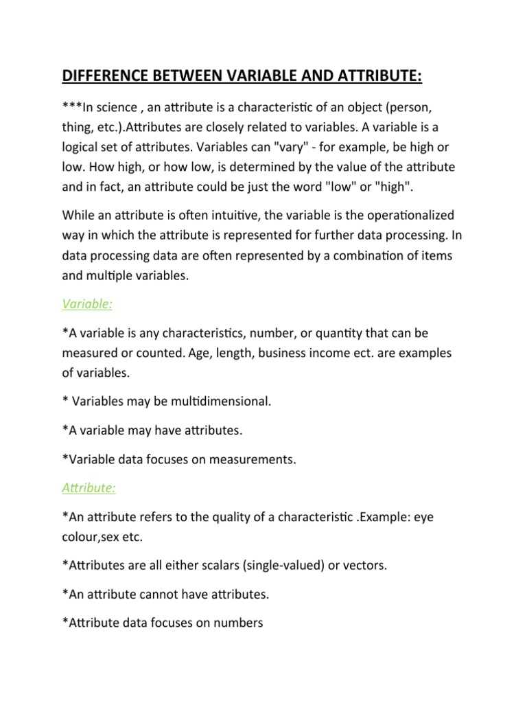 Difference Between Variable and Attribute | PDF