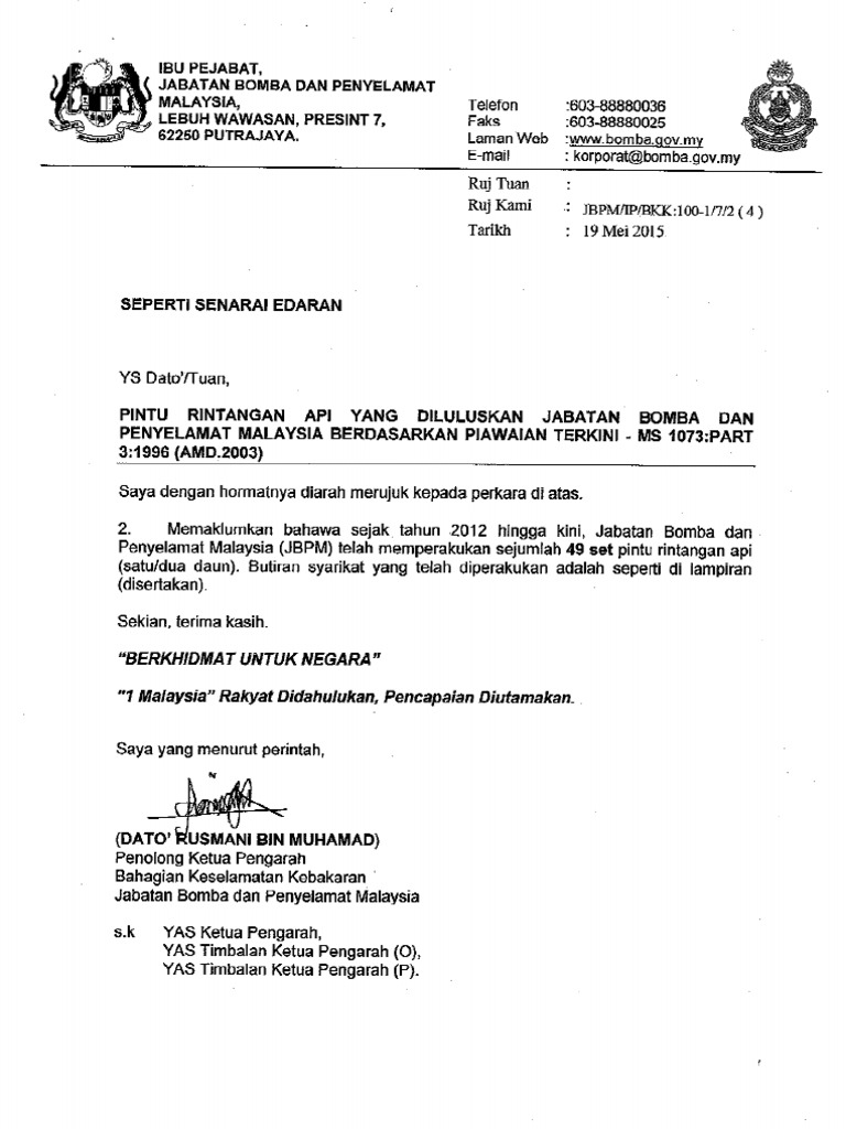 Pintu Rintangan API Yang Diluluskan Berdasarkan MS 1073 (AMD.2003) | PDF