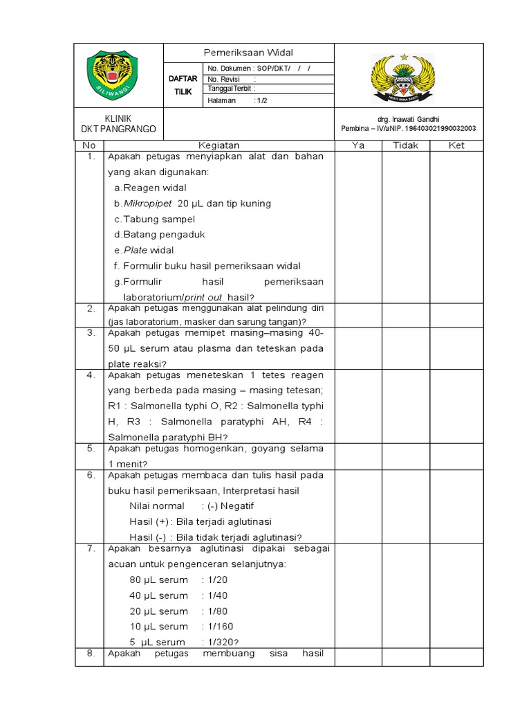 Pemeriksaan Widal | PDF | Sains & Matematika