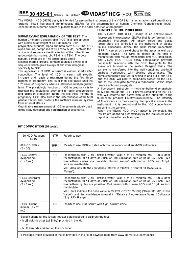 30 405-01 Vidas HCG: Principle of The Procedure | PDF | Human Chorionic ...