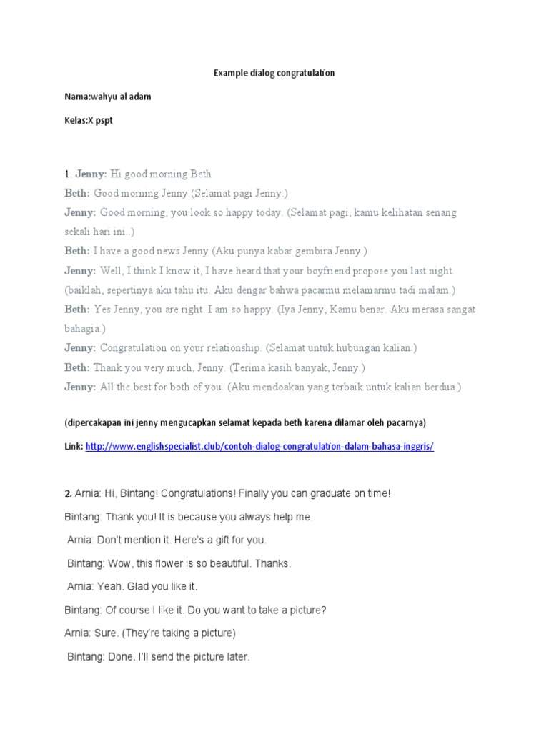 Example Dialog Congratulation | PDF