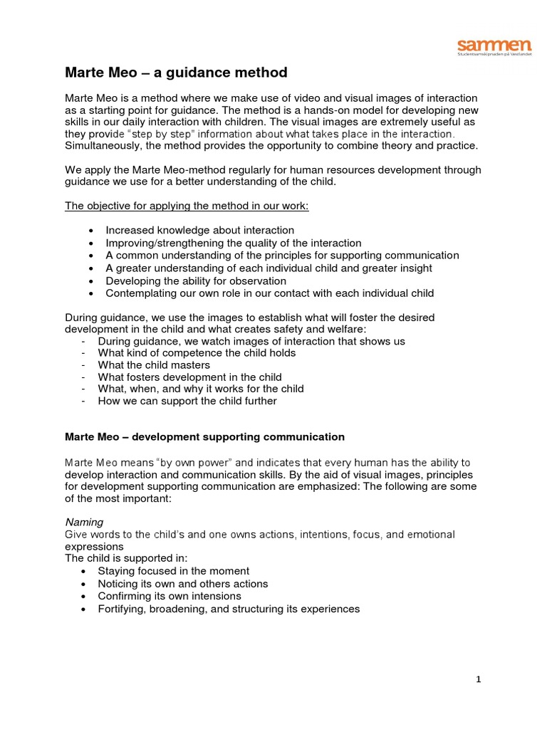 Marte Meo A Guidance Method | PDF | Communication | Intention