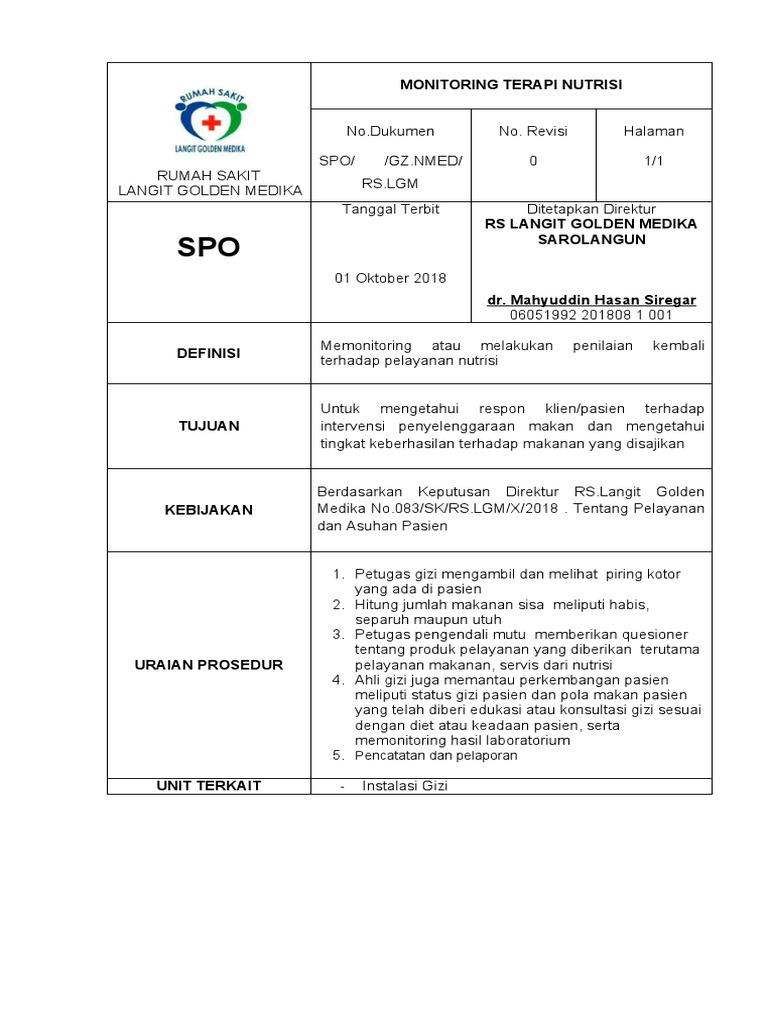5 Sop Monitoring Terapi Nutrisi | PDF