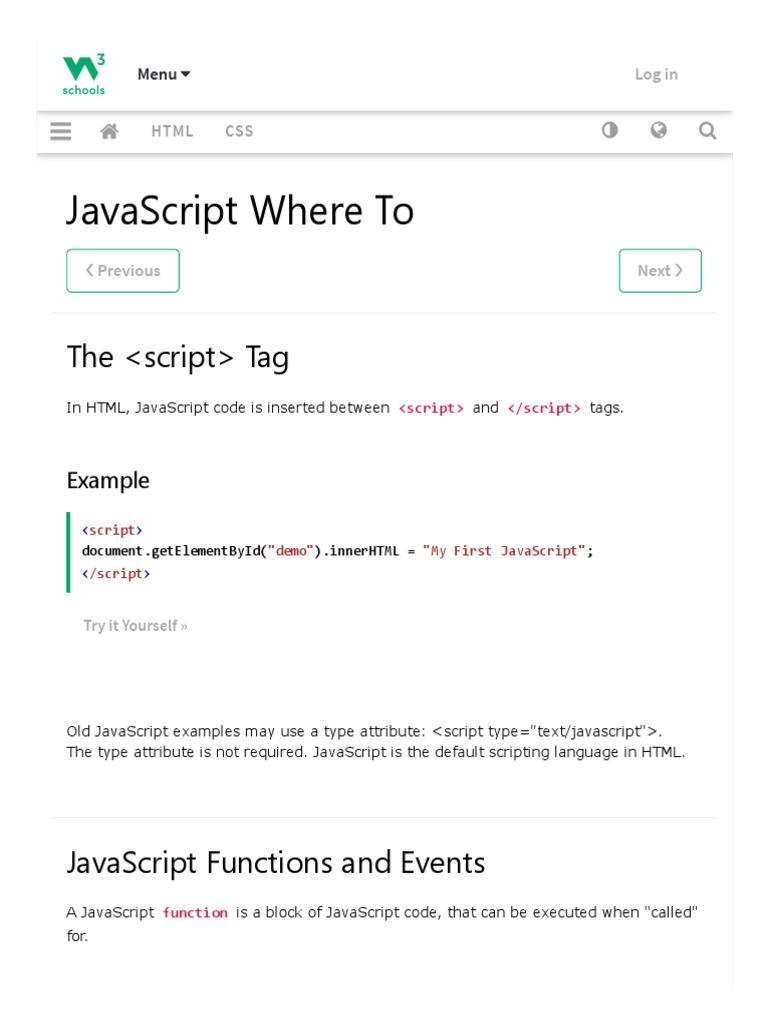 Javascript Where To: The Tag | PDF | Java Script | Html