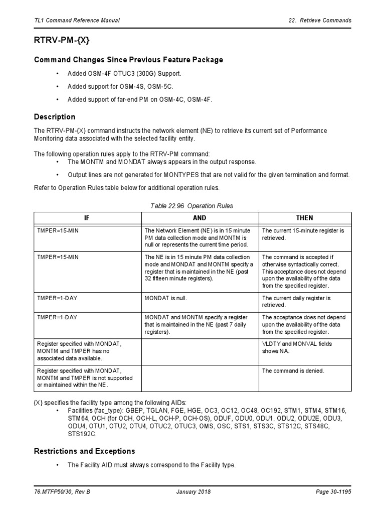 TL1 Command Reference: RTRV-PM Guide | PDF | Computer Networking ...