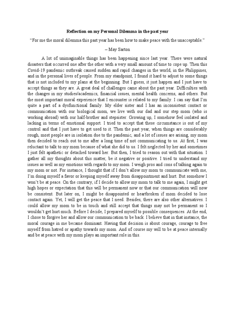 Personal Dilemma Reflection | PDF | Behavioural Sciences | Psychology