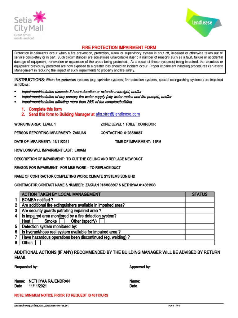 Fire Protection Impairment Procedure | PDF | Firefighting | Fires