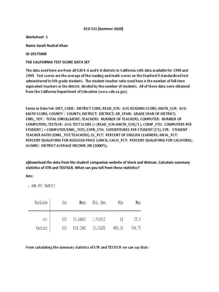 Worksheet 1 | PDF | Coefficient Of Determination | Errors And Residuals