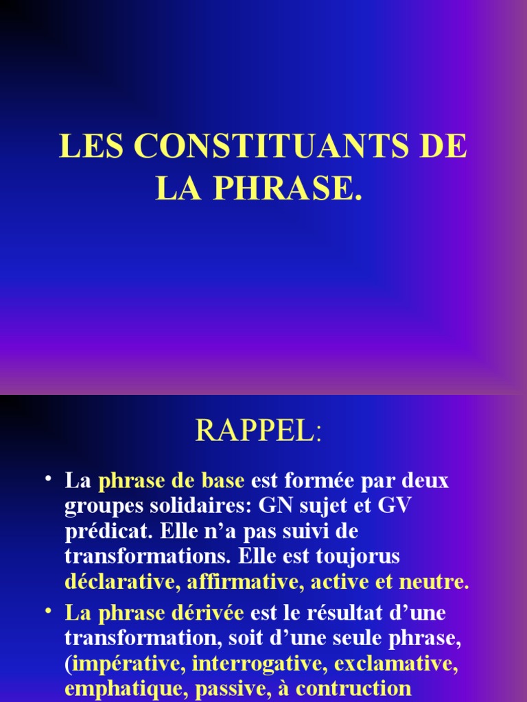Constituants de la phrase simple expliqués | PDF | Phrase | Prédicat ...