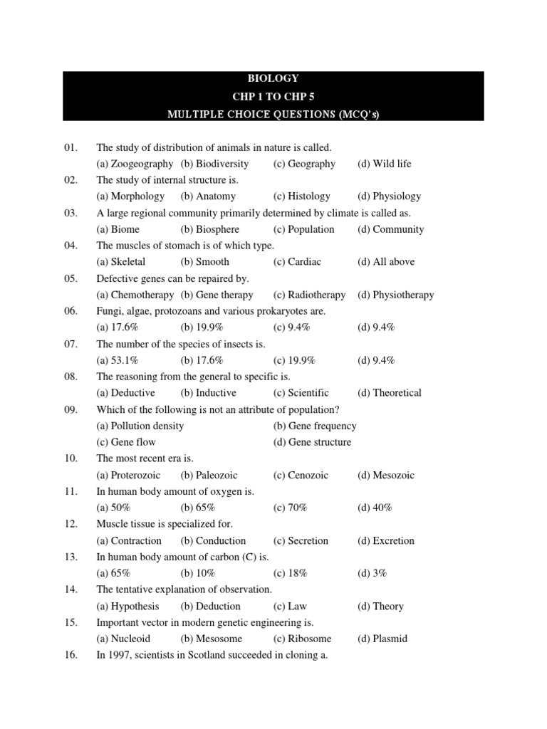 Biology CHP 1 To CHP 5 Multiple Choice Questions (MCQ'S) | PDF | Polysaccharide | Virus