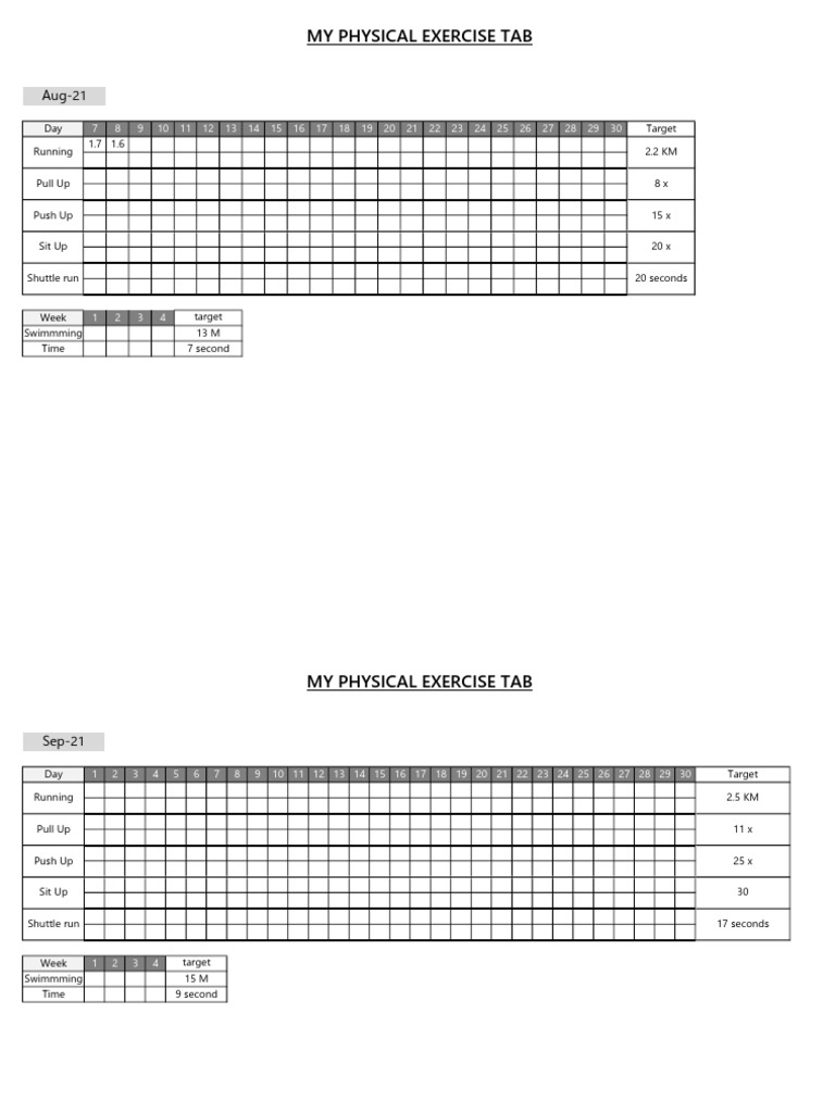 My Physical Exercise Tab | PDF