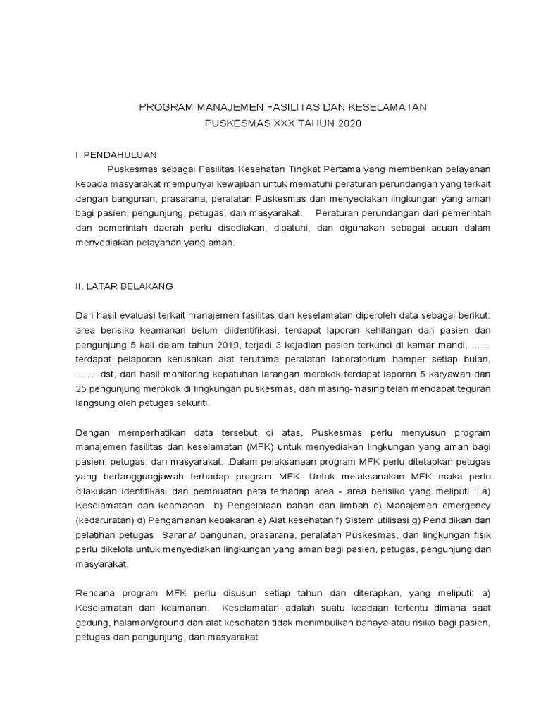 Contoh Program MFK Puskesmas - 1 | PDF