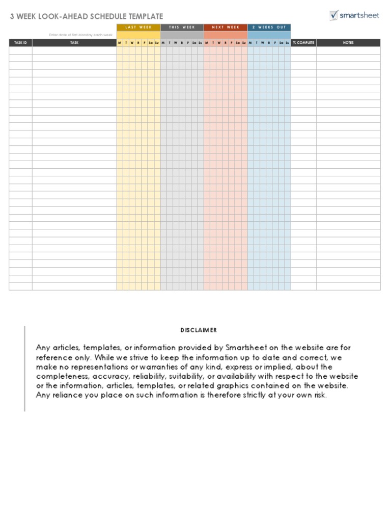 IC Construction Project Planning 3 Week Look Ahead Schedule Template ...
