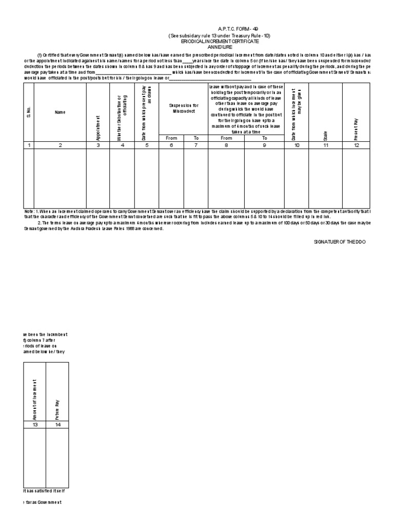 A.P.T.C. FORM - 49 (See Subsidary Rule 13 Under Treasury Rule - 10) Eriodical Increment ...
