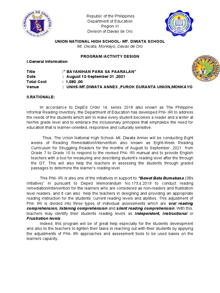 Brigada Activity Design and Program | PDF