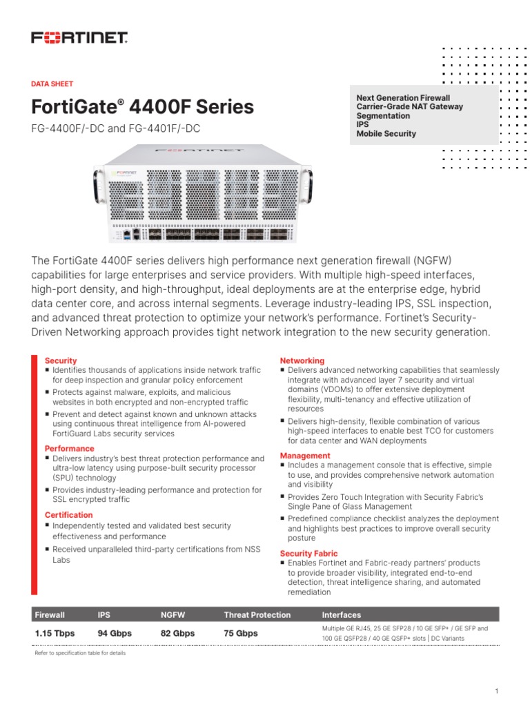Fortigate 4400F Series: Data Sheet | PDF | Computer Network | Transport ...